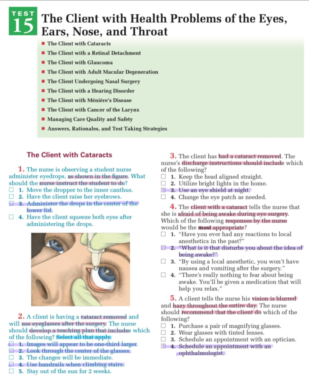 TEST 15: Managing Clients with Eye and Ear Health Issues in Nursing ...