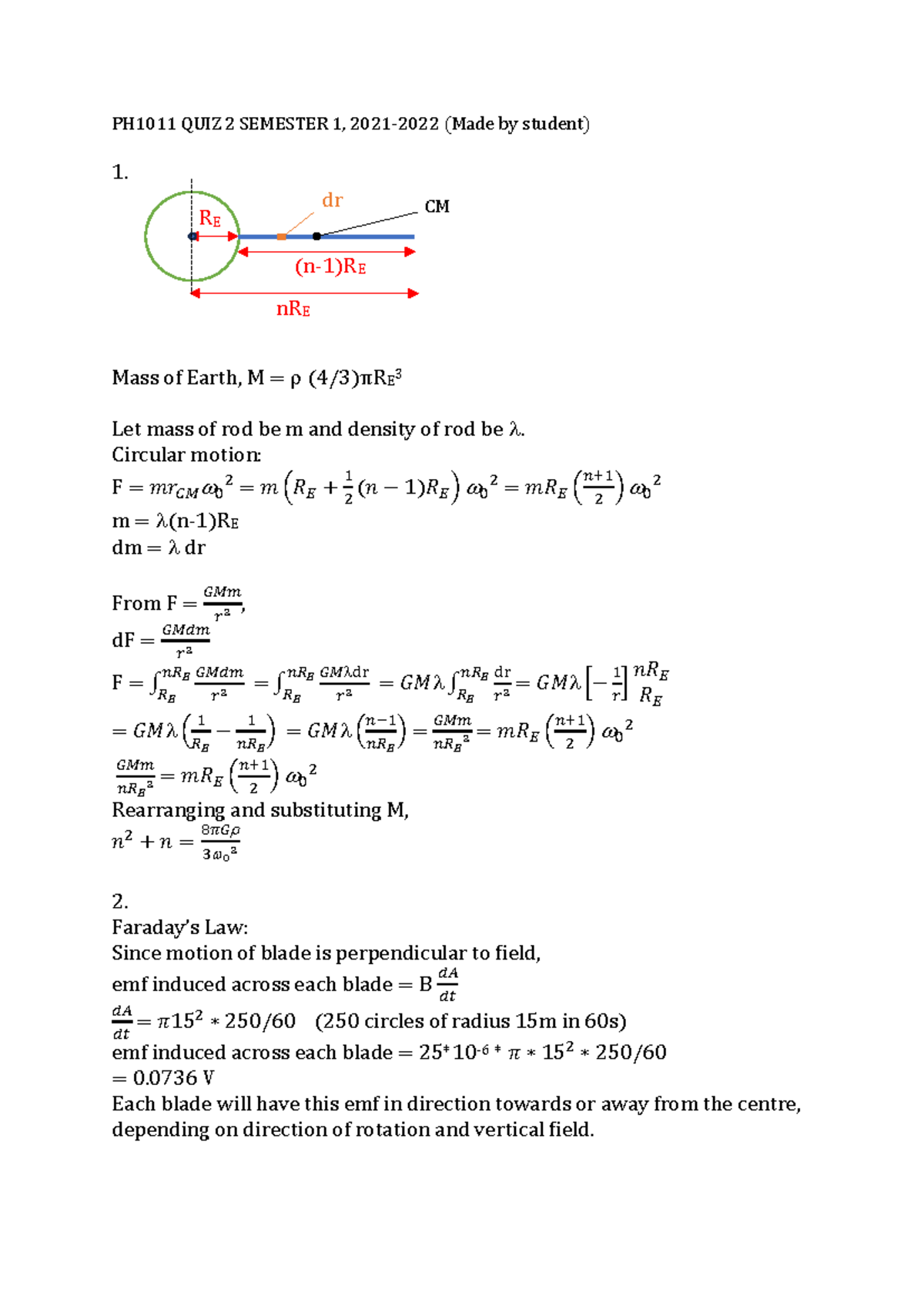 PH1011 QUIZ 2 REVIEW NOTES FOR SEMESTER 1, 2021-2022 - Studocu