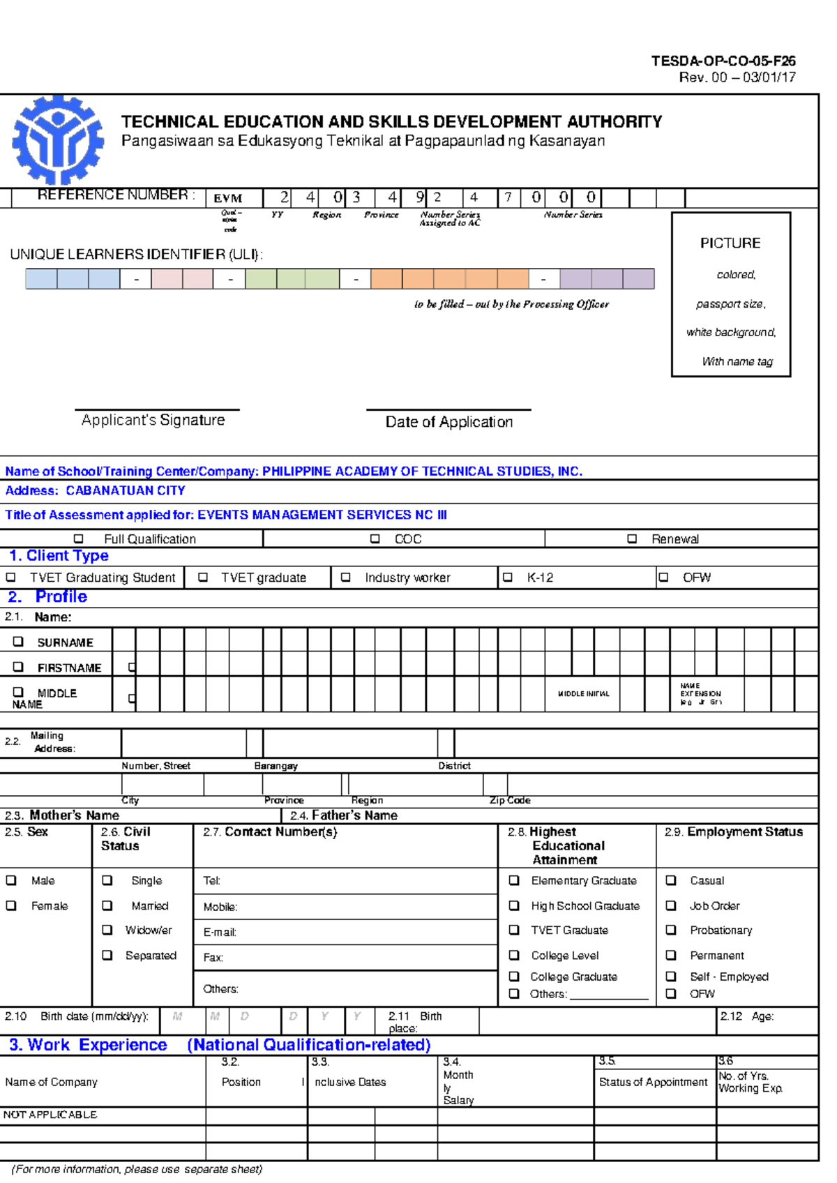 Events Management Services NC COC Renewal Form - TVET - Studocu
