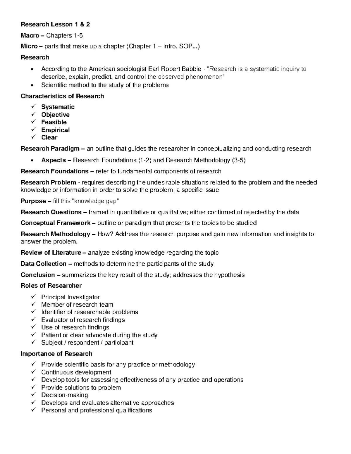 RES-1 Research Lesson 1 & 2: Macro & Micro Chapter Insights - Studocu