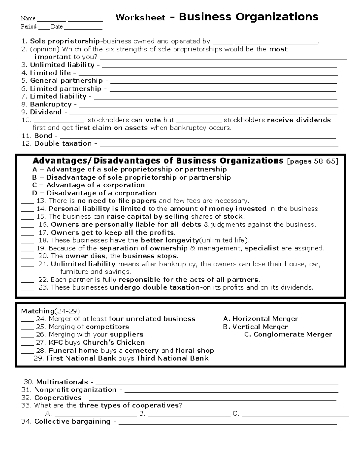 Worksheet-Business Organizations - Name ...