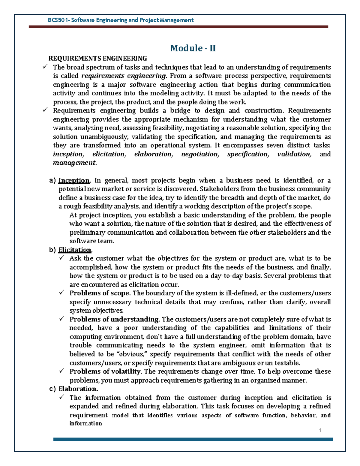 SEPM-BCS501 Module II: Requirements Engineering Overview and Insights ...