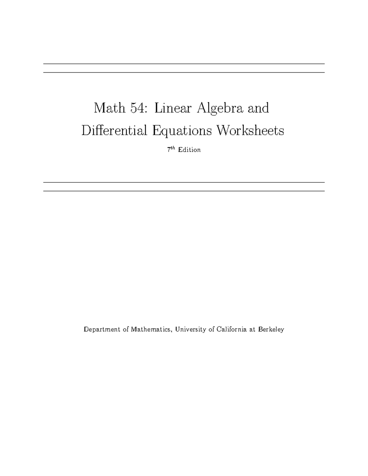 Math 54: Linear Algebra & Differential Equations Worksheets (7th Ed ...
