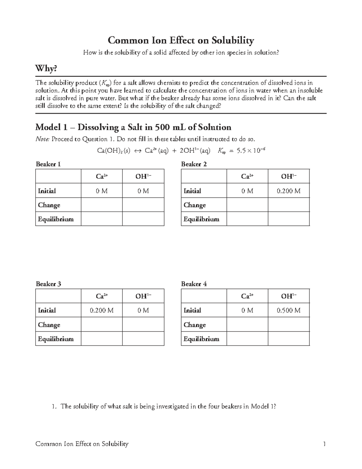 Chemistry 22: Common Ion Effect on Solubility - Study Guide - Studocu