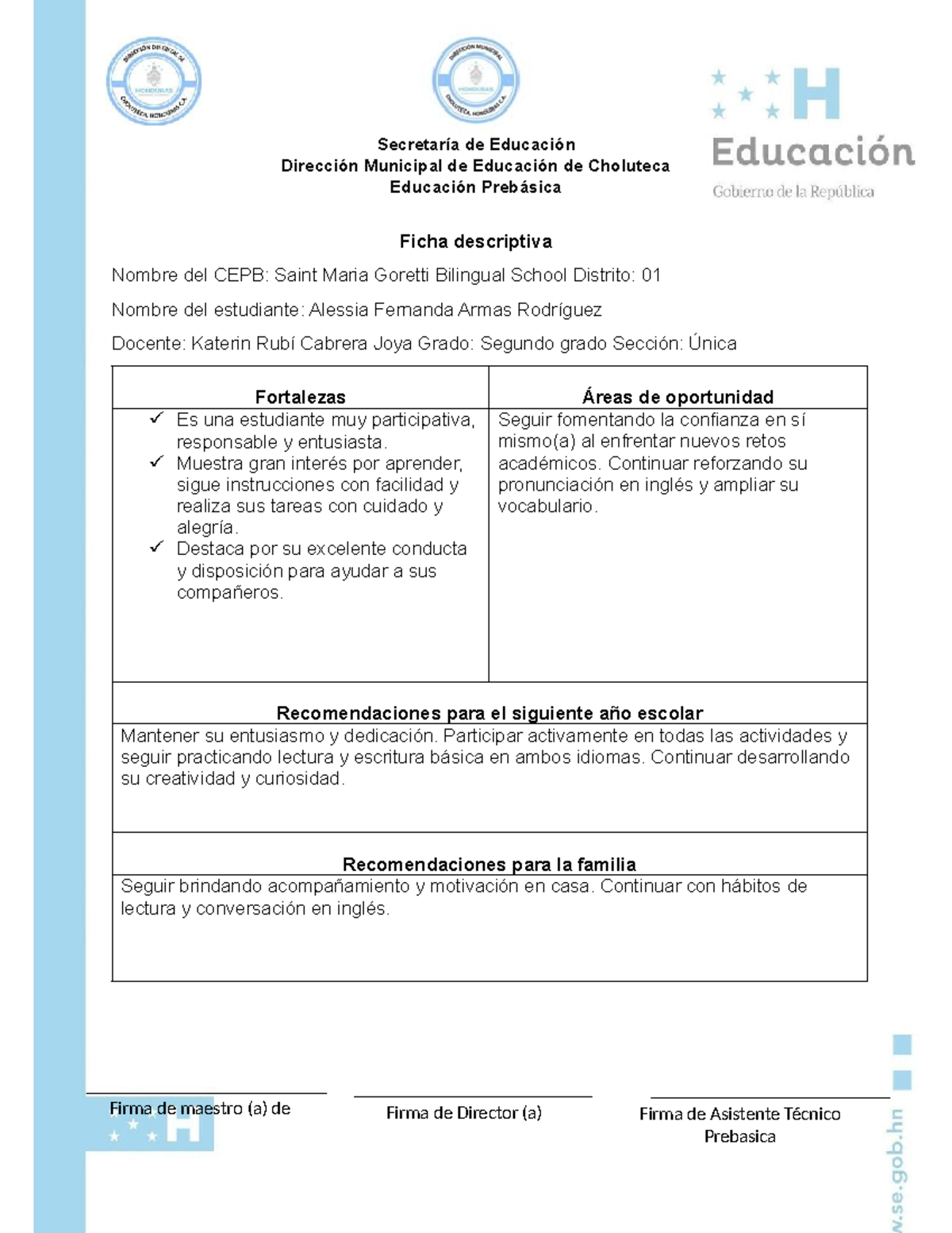 Ficha Descriptiva Educación Prebásica K4 - Saint Maria Goretti ...