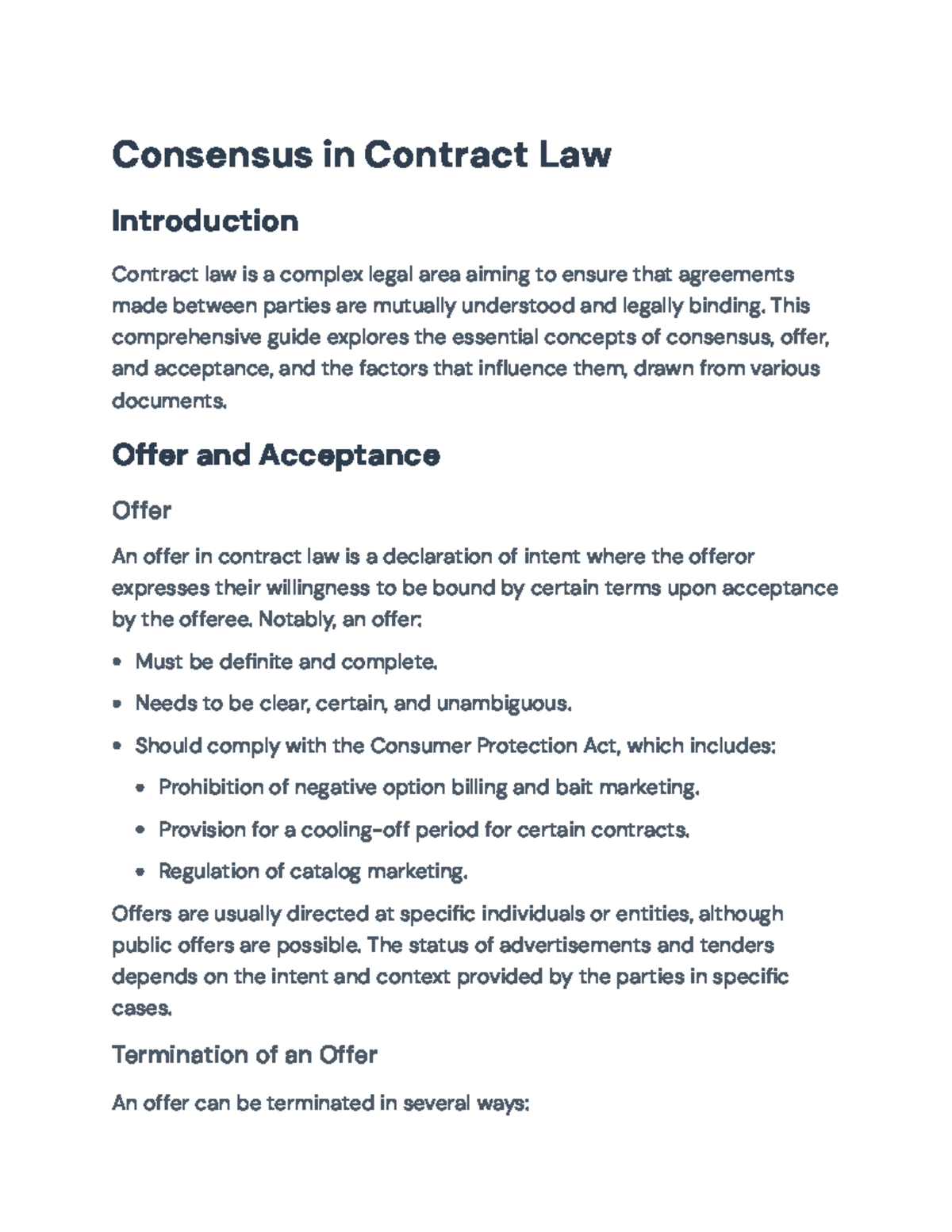 Consensus in Contract Law: Offers, Acceptance, and Influencing Factors ...