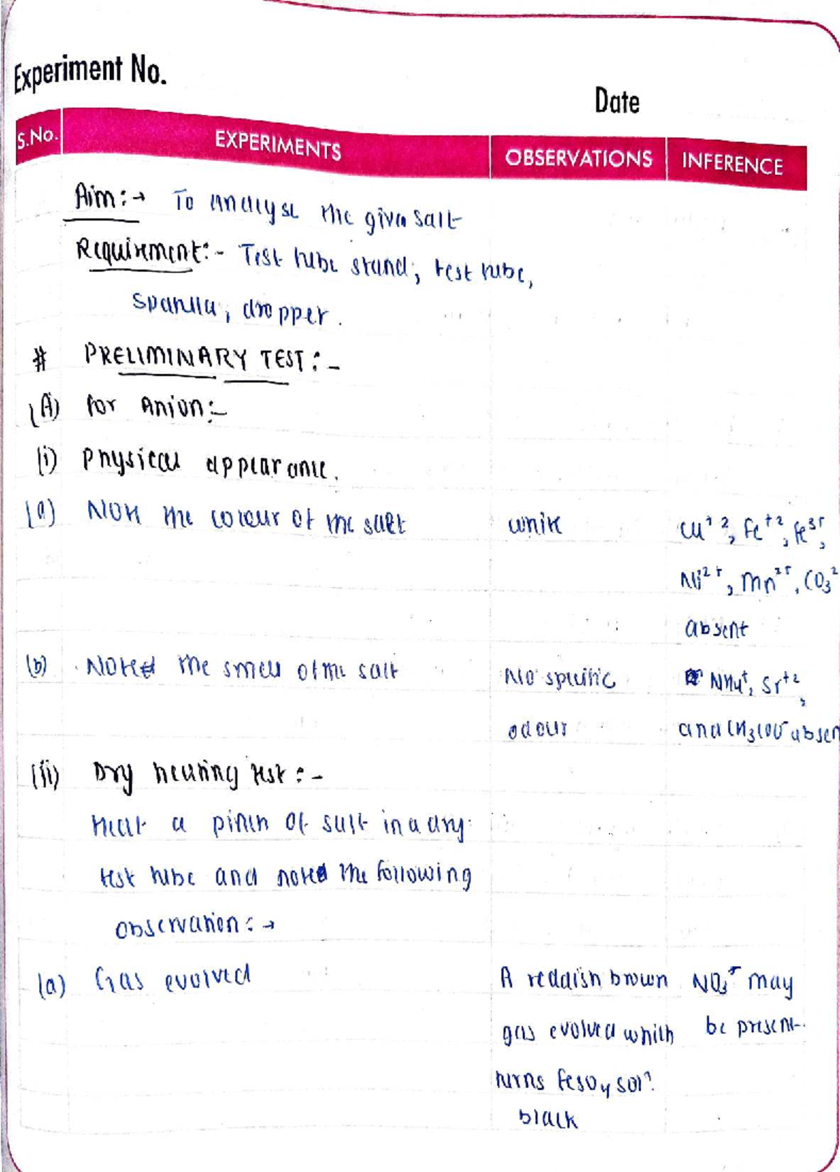 Experiment No. - Ba(NO3)2 Analysis and Observations - Studocu
