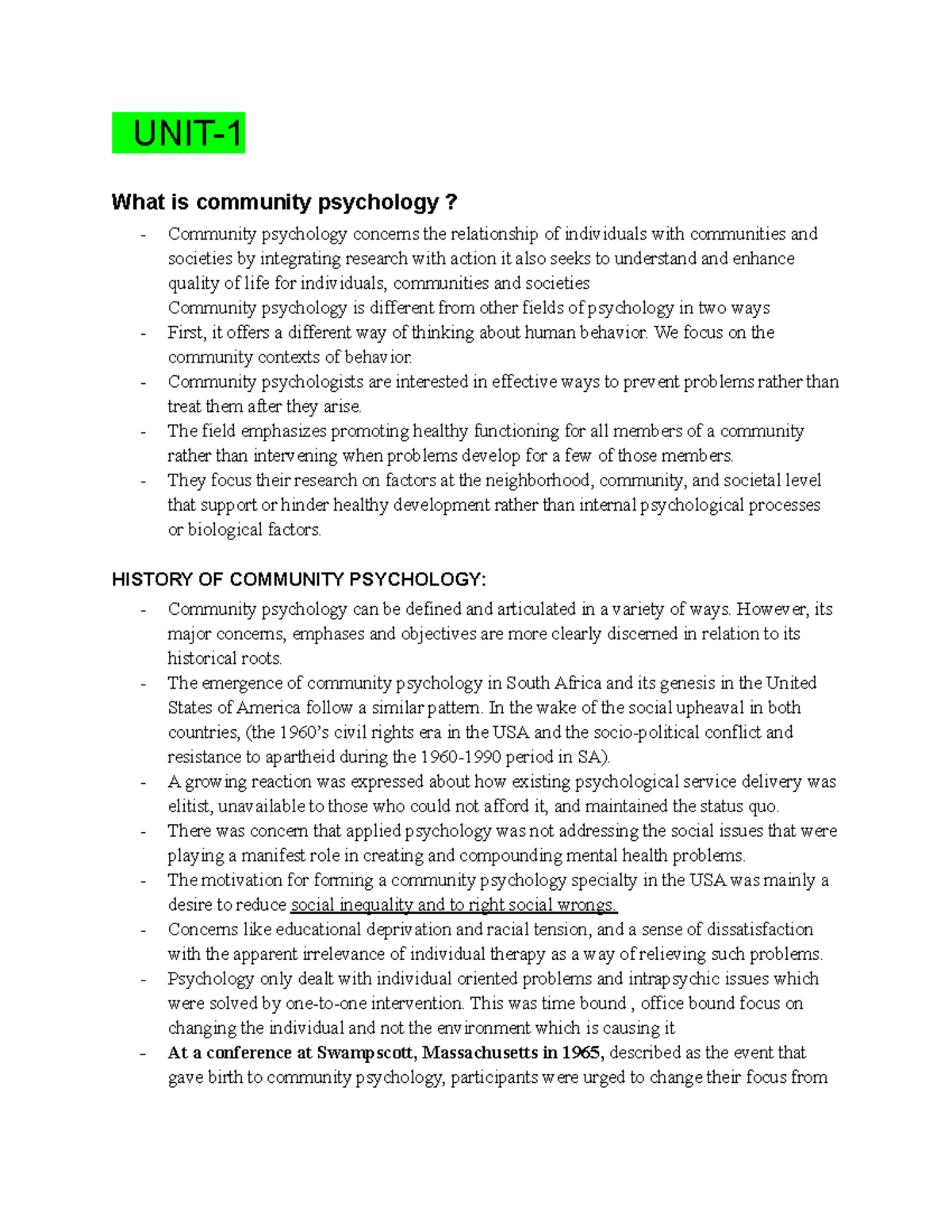Community Psychology - UNIT- What is community psychology? Community ...