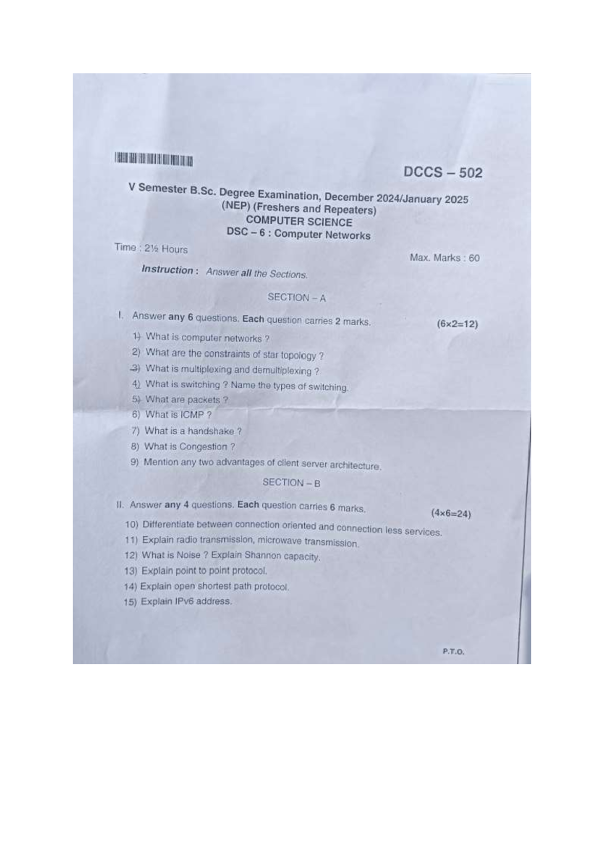 DCCS 502 V Sem B.Sc. Dec 2025 Exam: Computer Networks Overview - Studocu
