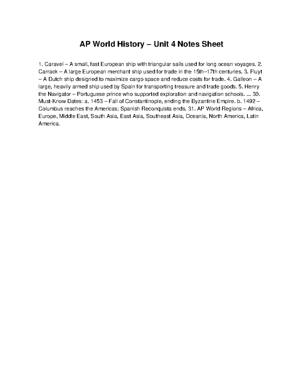 AP World History Unit 4 Exploration & Trade Notes - Studocu
