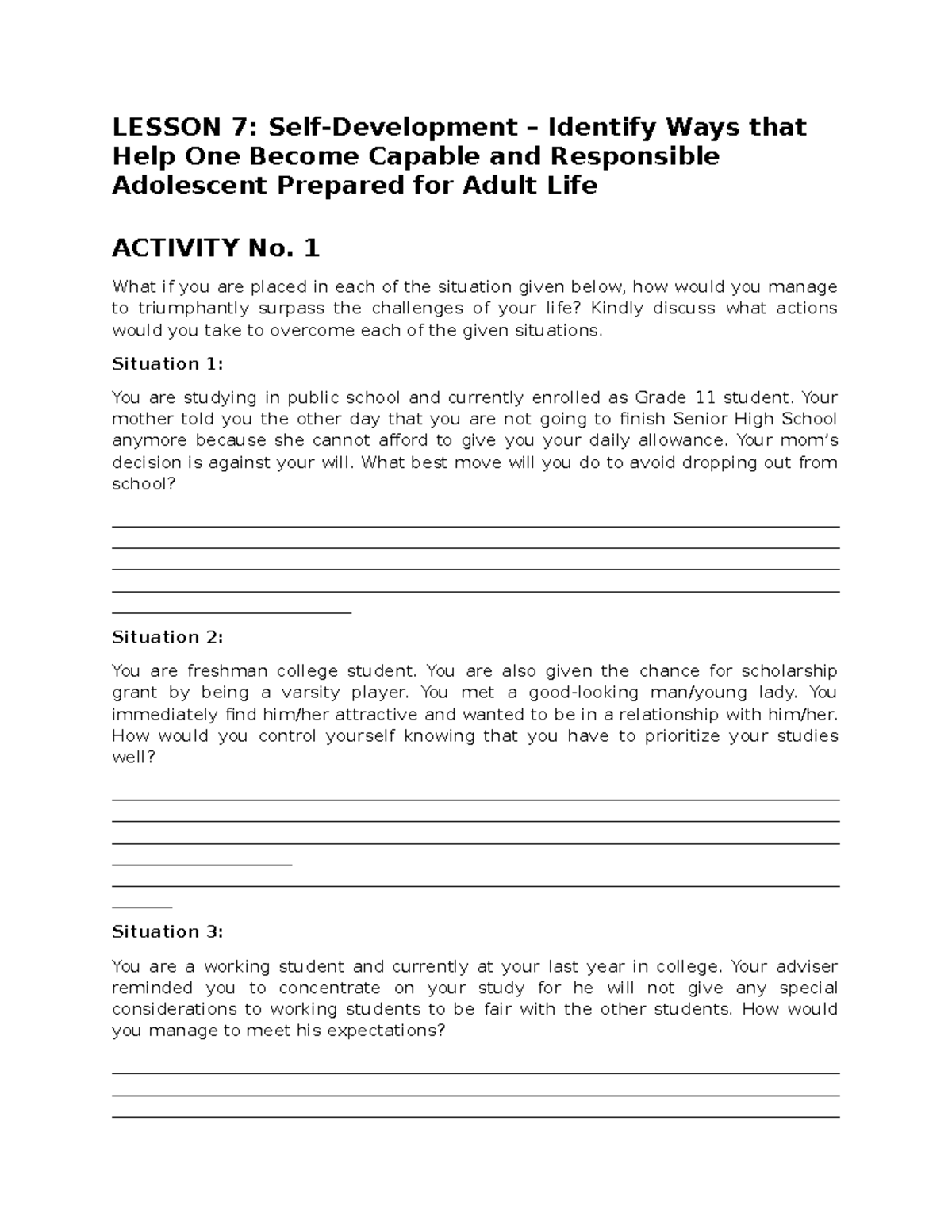 Personal Development: Lesson 7 - Becoming a Responsible Adolescent ...