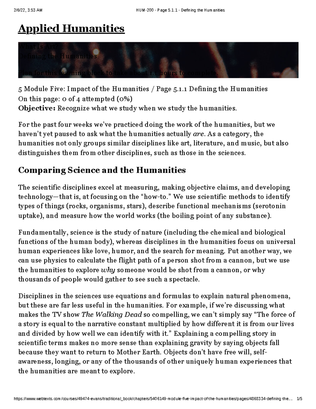 HUM-200 - Module 5.1 - Understanding the Nature of Humanities - Studocu