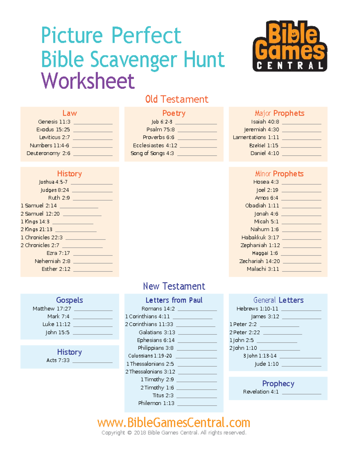 Bible Scavenger Hunt Worksheet: Exploring Old & New Testament Themes ...