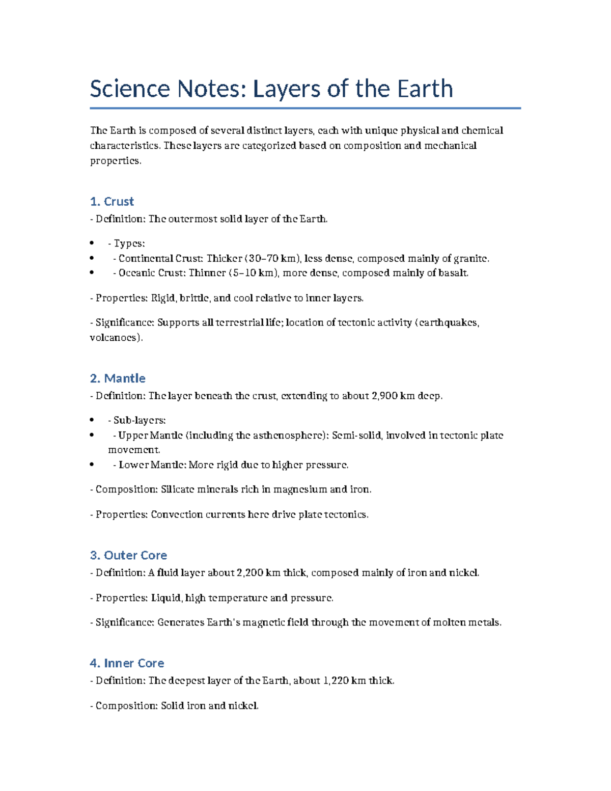Science Notes: Layers of the Earth (Course Code: SCI101) - Studocu