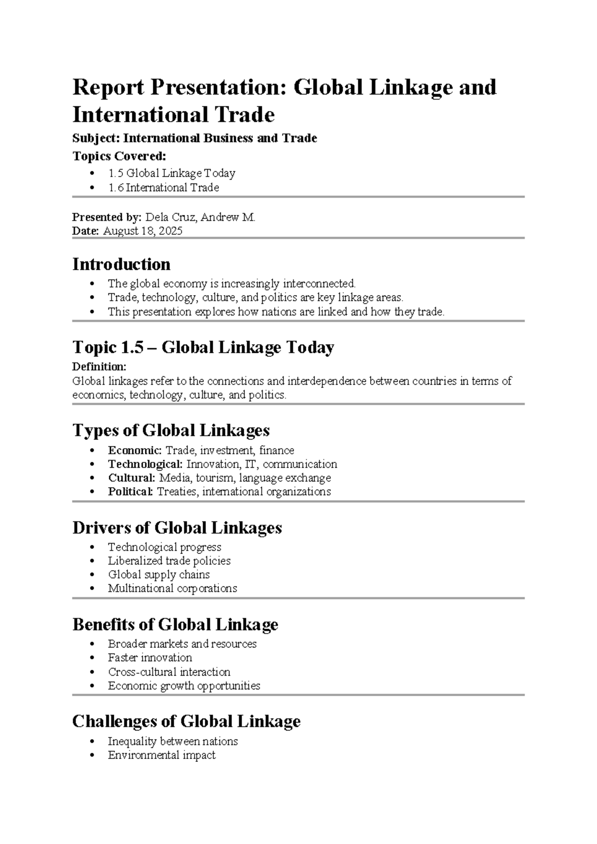 International Business & Trade: Global Linkage & Trade Insights - Studocu