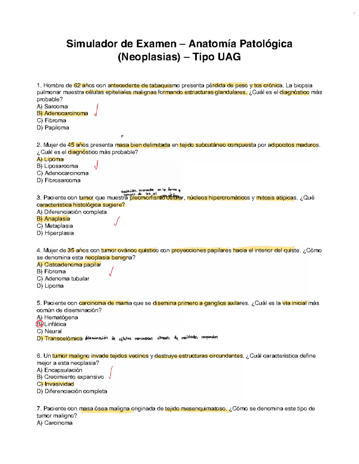 Simulador de Examen de Neoplasias en Anatomía Patológica UAG - Studocu
