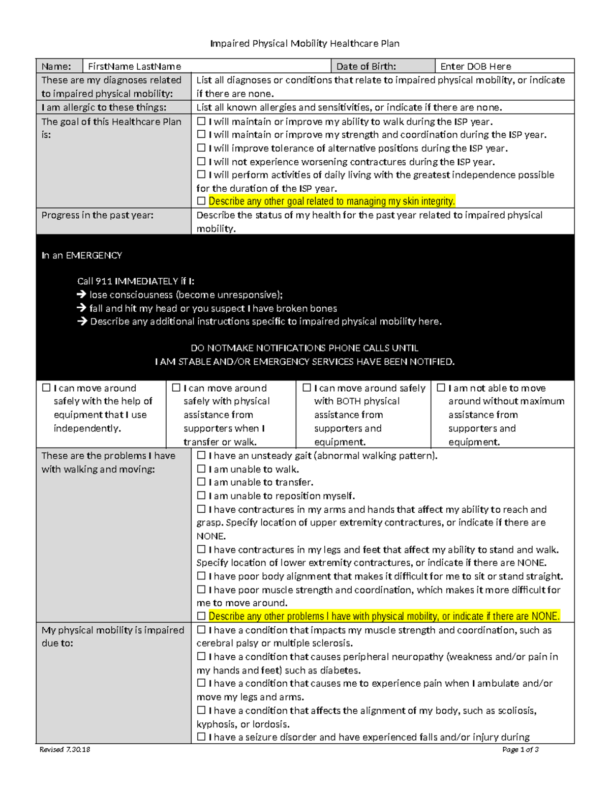 Impaired Physical Mobility HCP 7 - Impaired Physical Mobility ...