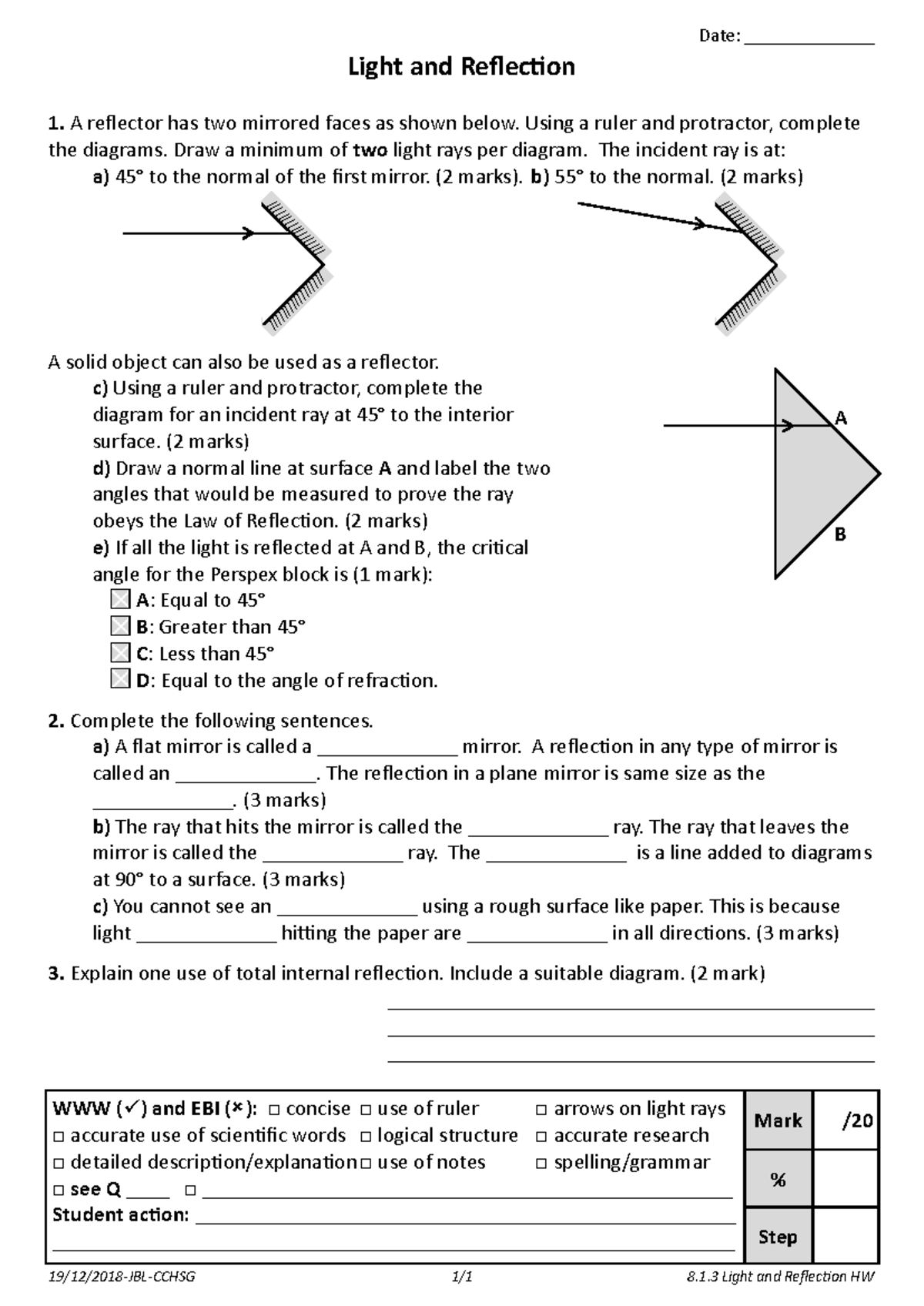 8.1.3 Light anbnd Reflection HW - Date: ______________ 19/12/2018-JBL ...