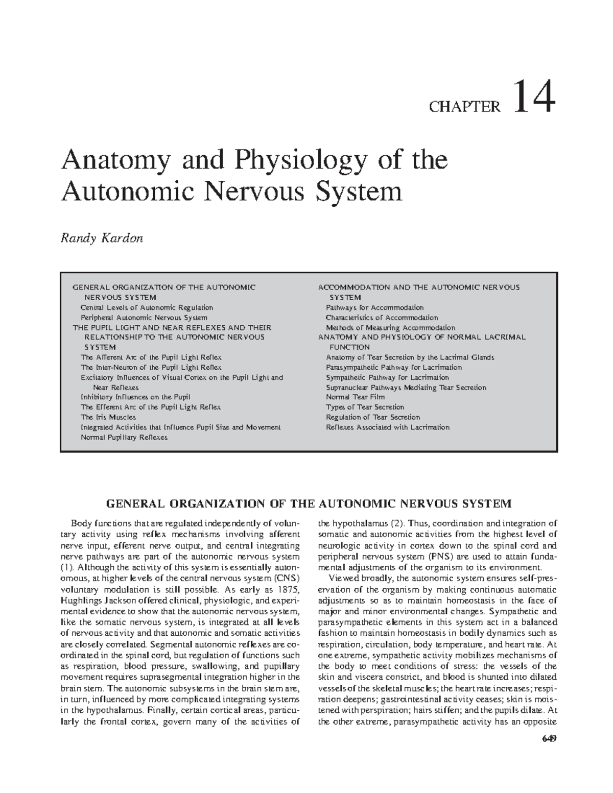 CHAPTER 14: Anatomy and Physiology of the Autonomic Nervous System (ANP ...
