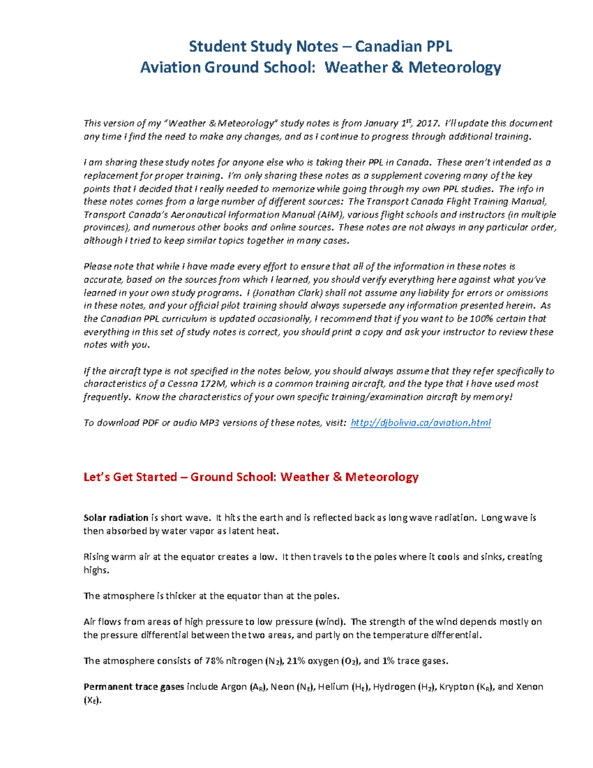 Study Notes Weather Meteorology - Student Study Notes – Canadian PPL ...
