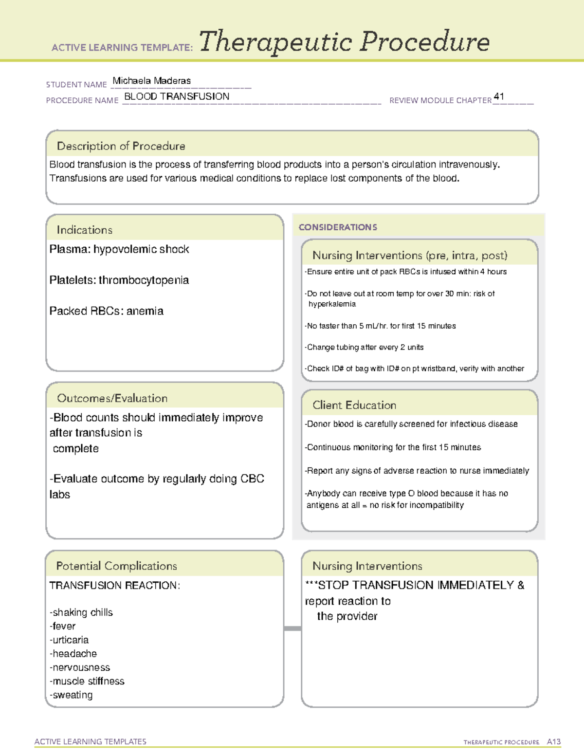 Blood Transfusion - ACTIVE LEARNING TEMPLATES THERAPEUTIC PROCEDURE A ...