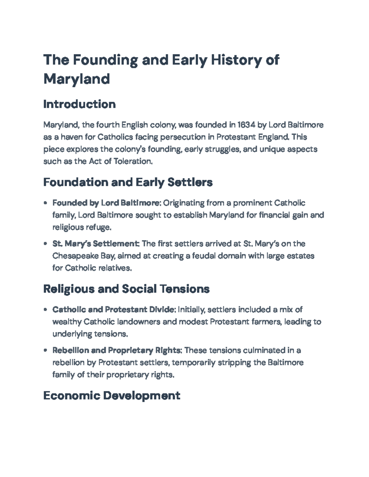 The Founding and Early History of Maryland (HIST 101) - The Founding ...