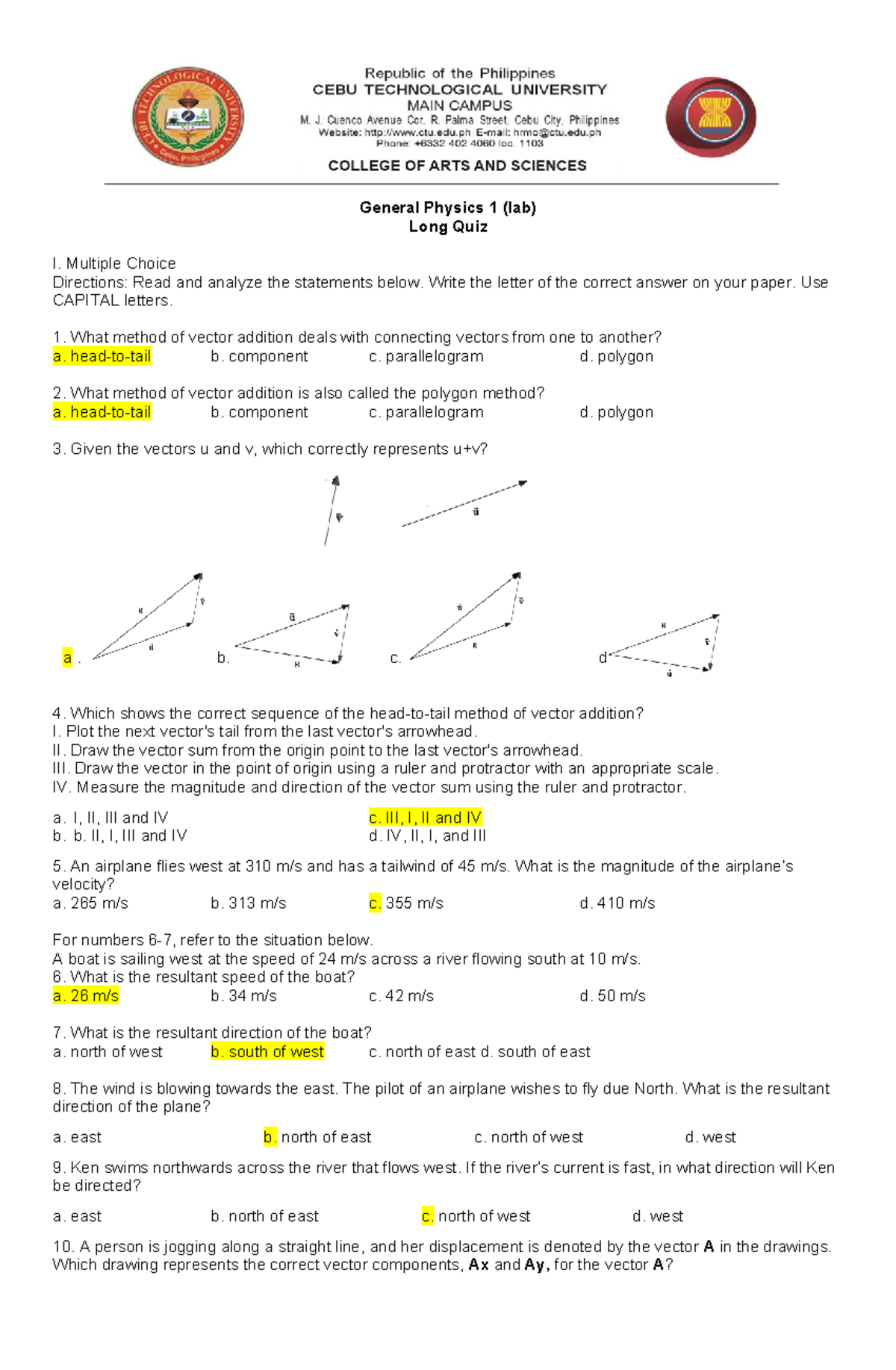 General Physics 1 Lab Long Quiz Answer Key and Solutions - Studocu