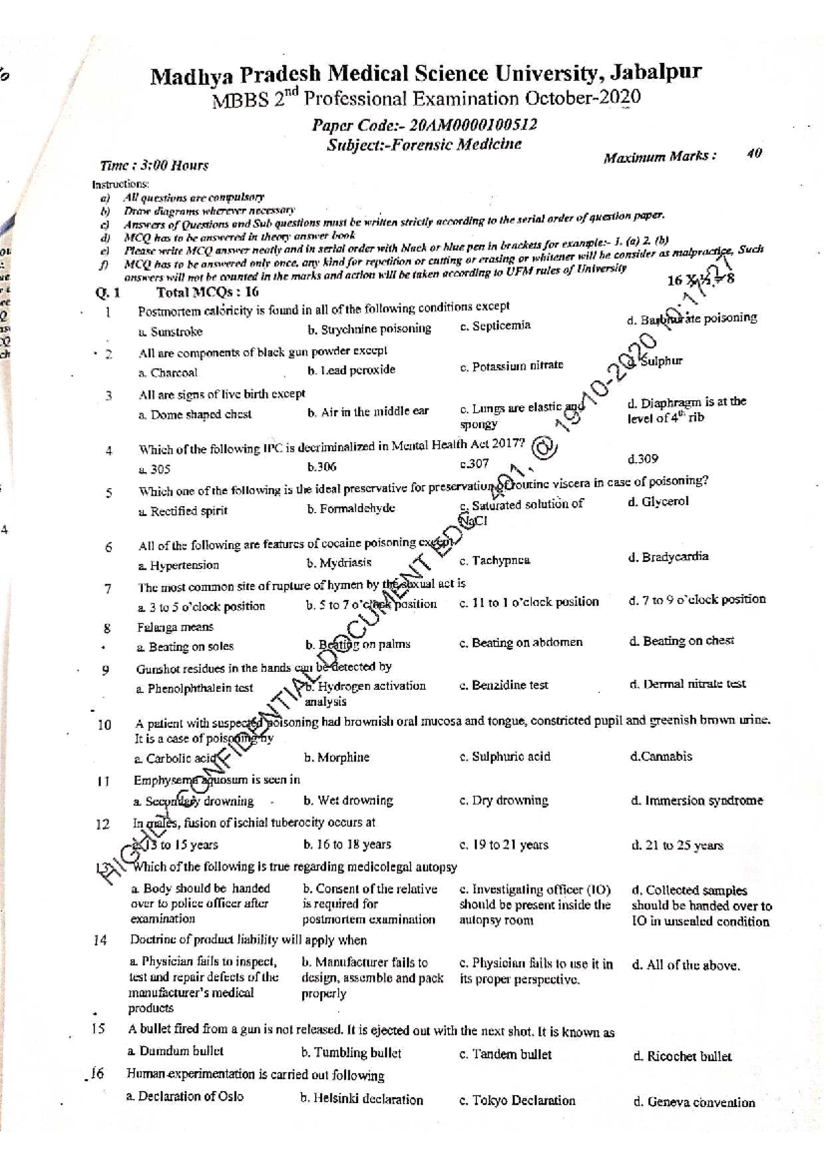 MBBS 2ⁿᵈ Professional Exam: Forensic Medicine & Toxicology Guide - Studocu