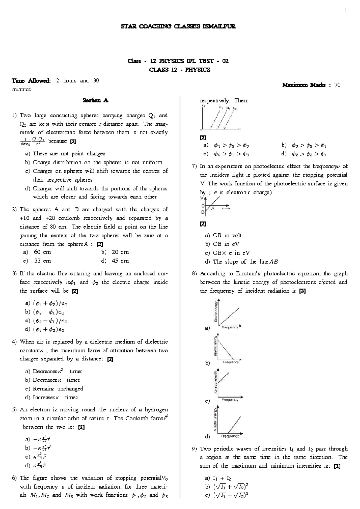 Class 12 PHYSICS IPL TEST 02 - Key Concepts and Solutions - Studocu