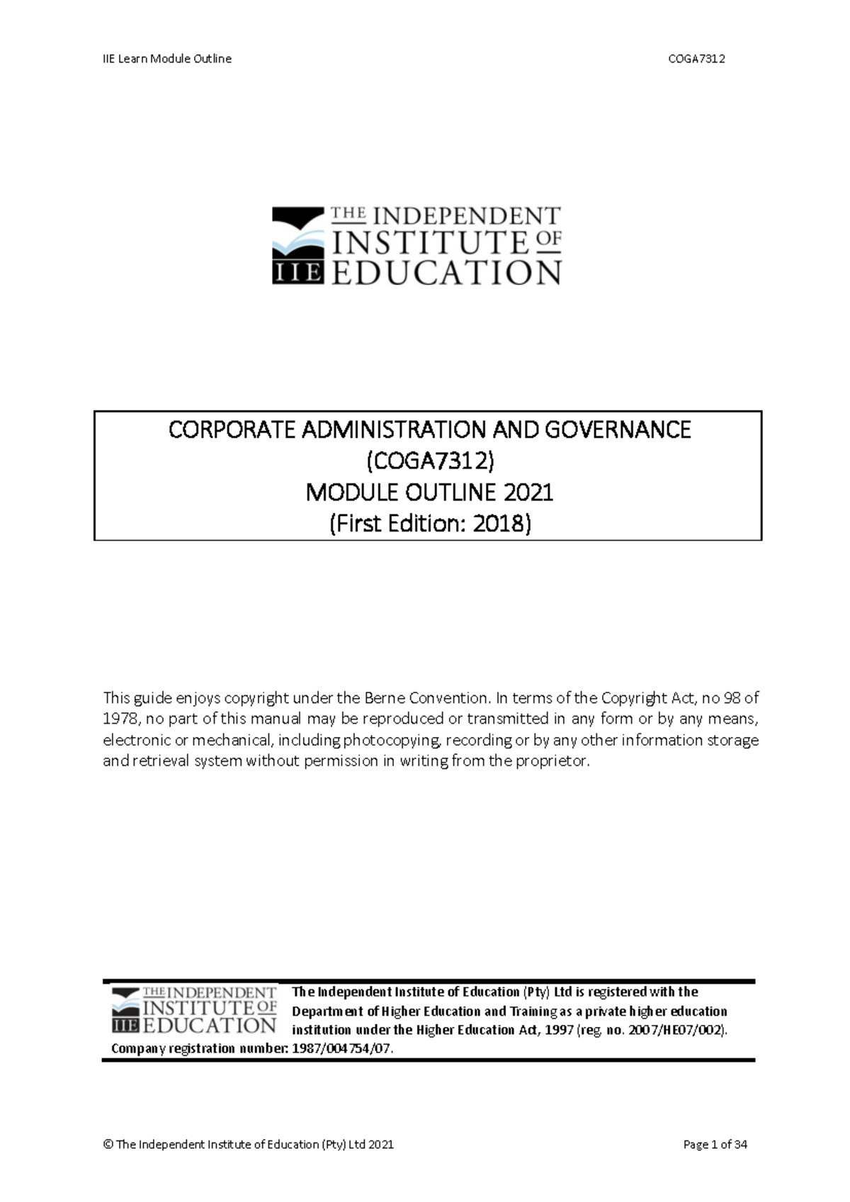 IIE Learn Module Outline COGA7312: Corporate Administration ...