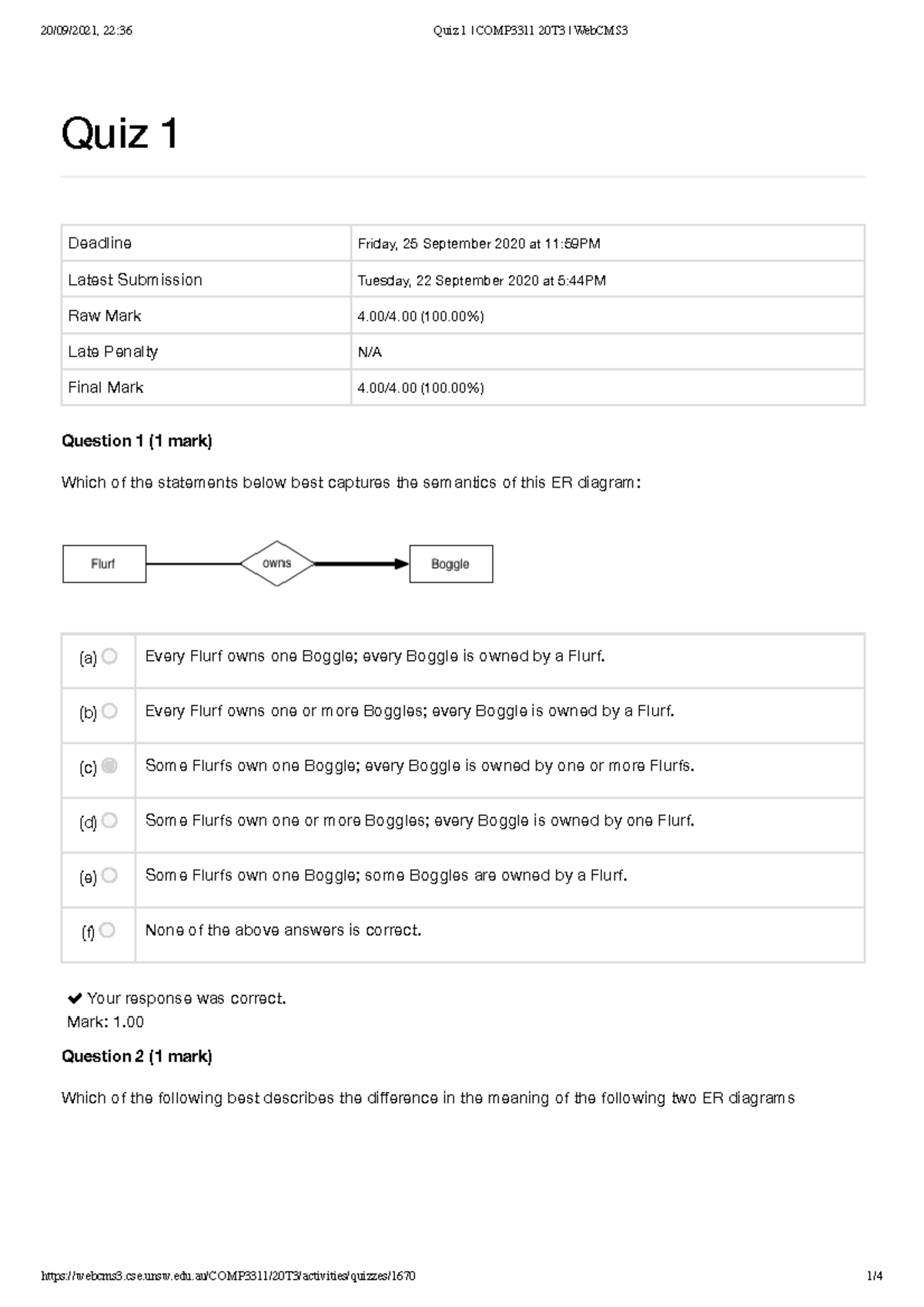 Quiz 1 COMP3311 20T3 Web CMS 3 - COMP3311 - UNSW Sydney - Studocu