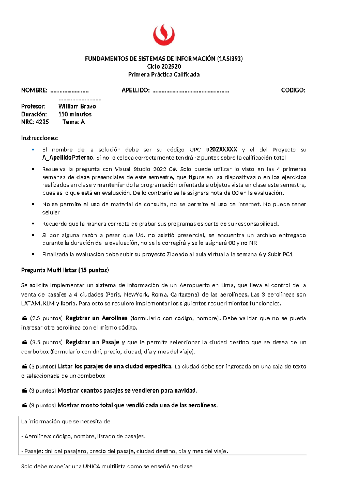 Práctica Calificada 1 de Fundamentos de Sistemas de Información ...