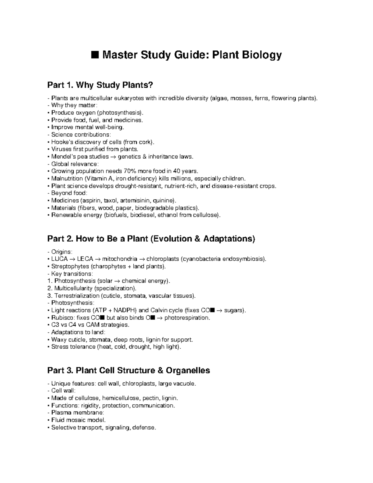 Master Study Guide: Plant Biology Overview & Key Concepts - Studocu