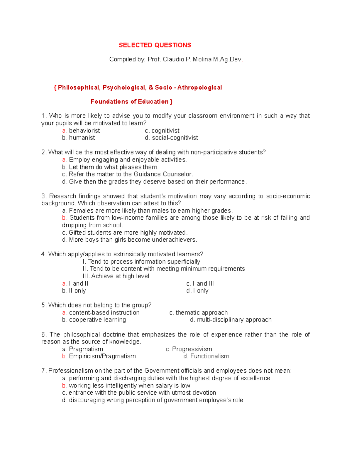 Selected Questions with Answersss - SELECTED QUESTIONS Compiled by ...