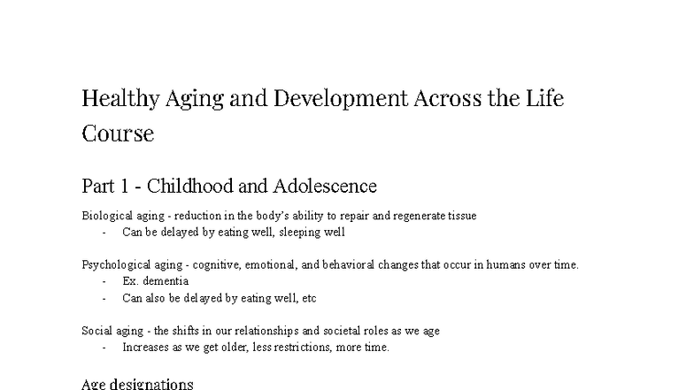 Healthy Aging and Development Across the Life Course: Lecture 11 - Studocu