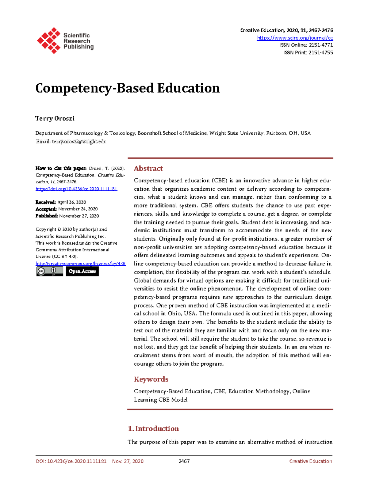 Competency-Based Education (CBE) in Higher Learning: A 2020 Overview ...
