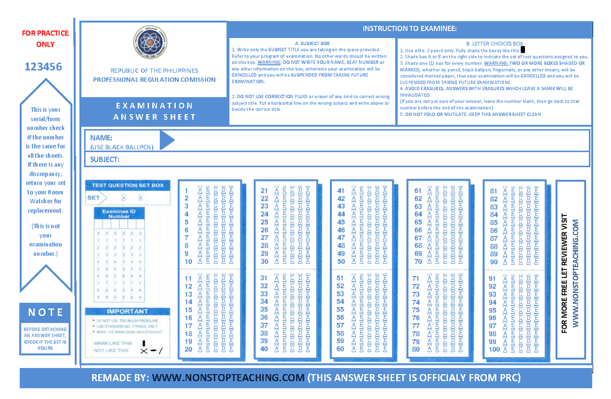 LET Examination Answer Sheet Guidelines - LET - Studocu