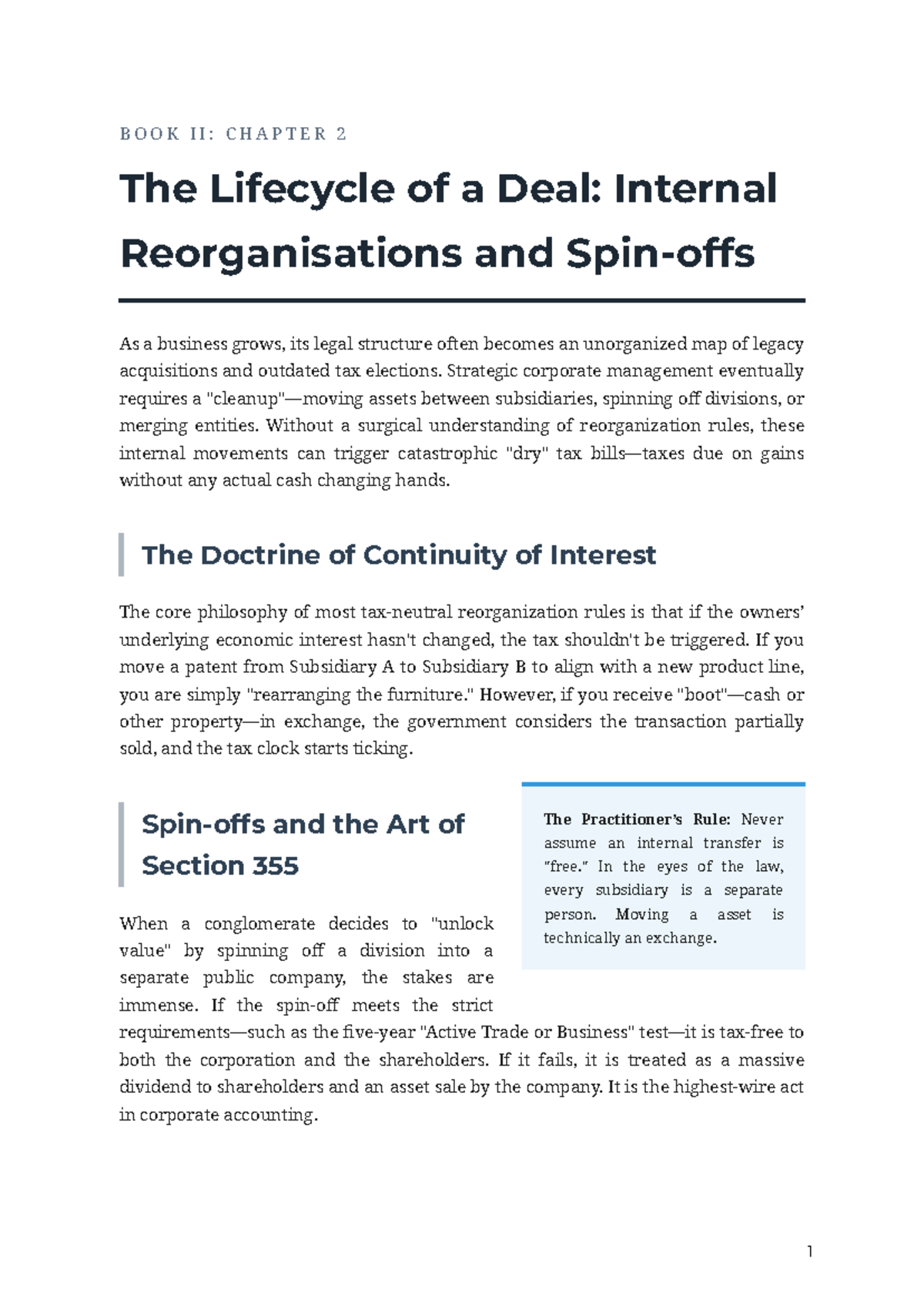 Book II: Chapter 2 - The Lifecycle of a Deal: Internal Reorganisations ...