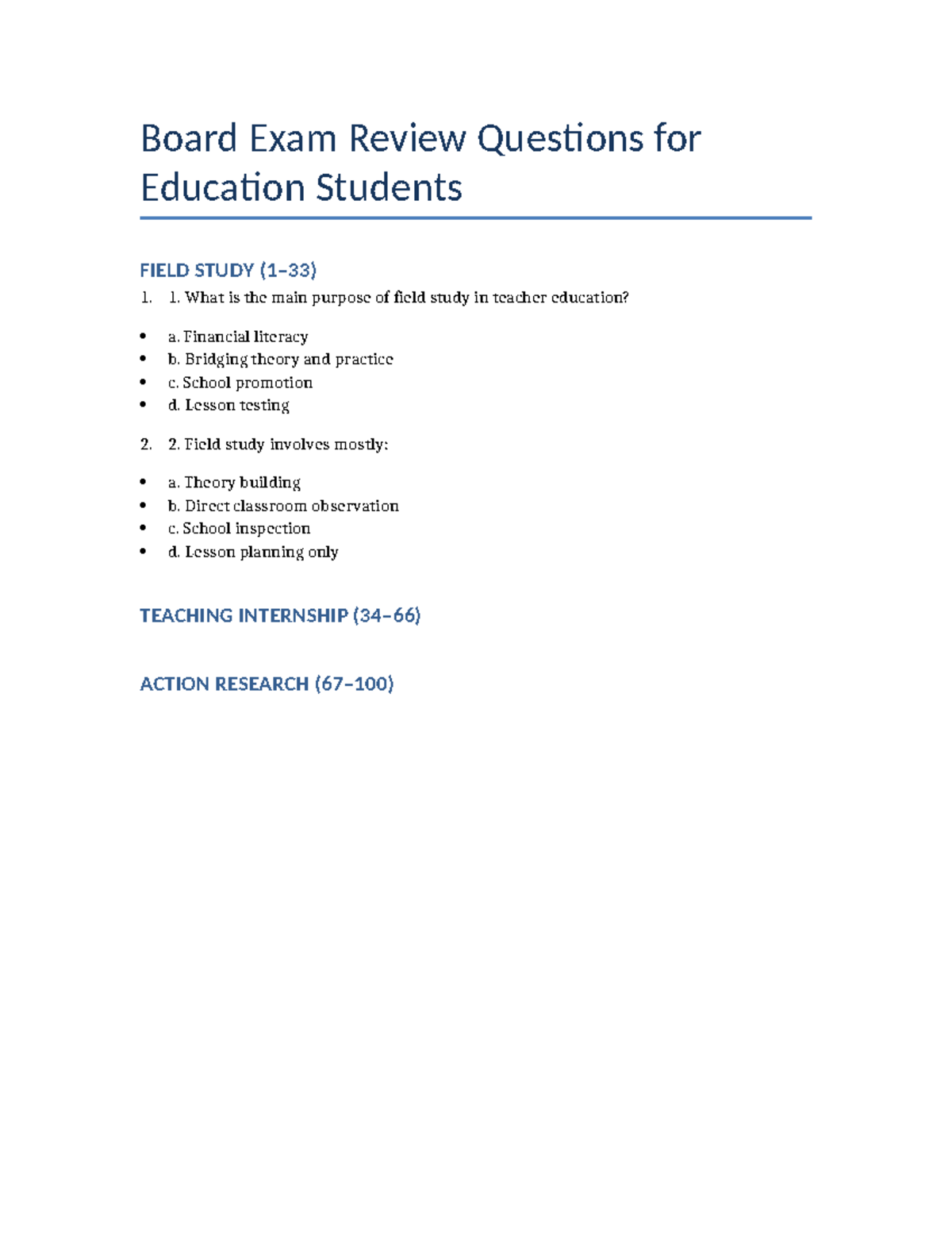 Education Board Exam Review Questions - Board Exam Review Questions for ...