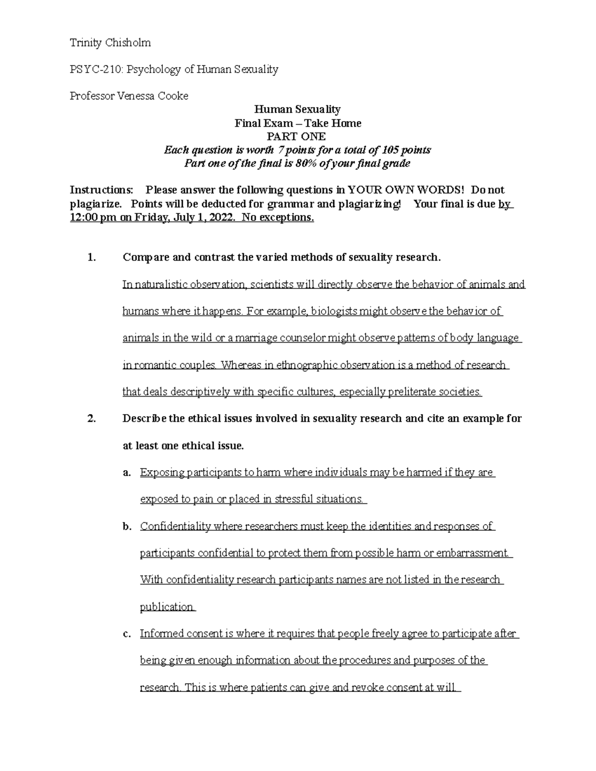 PSYC-210: Final Exam Study Guide on Human Sexuality Concepts - Studocu