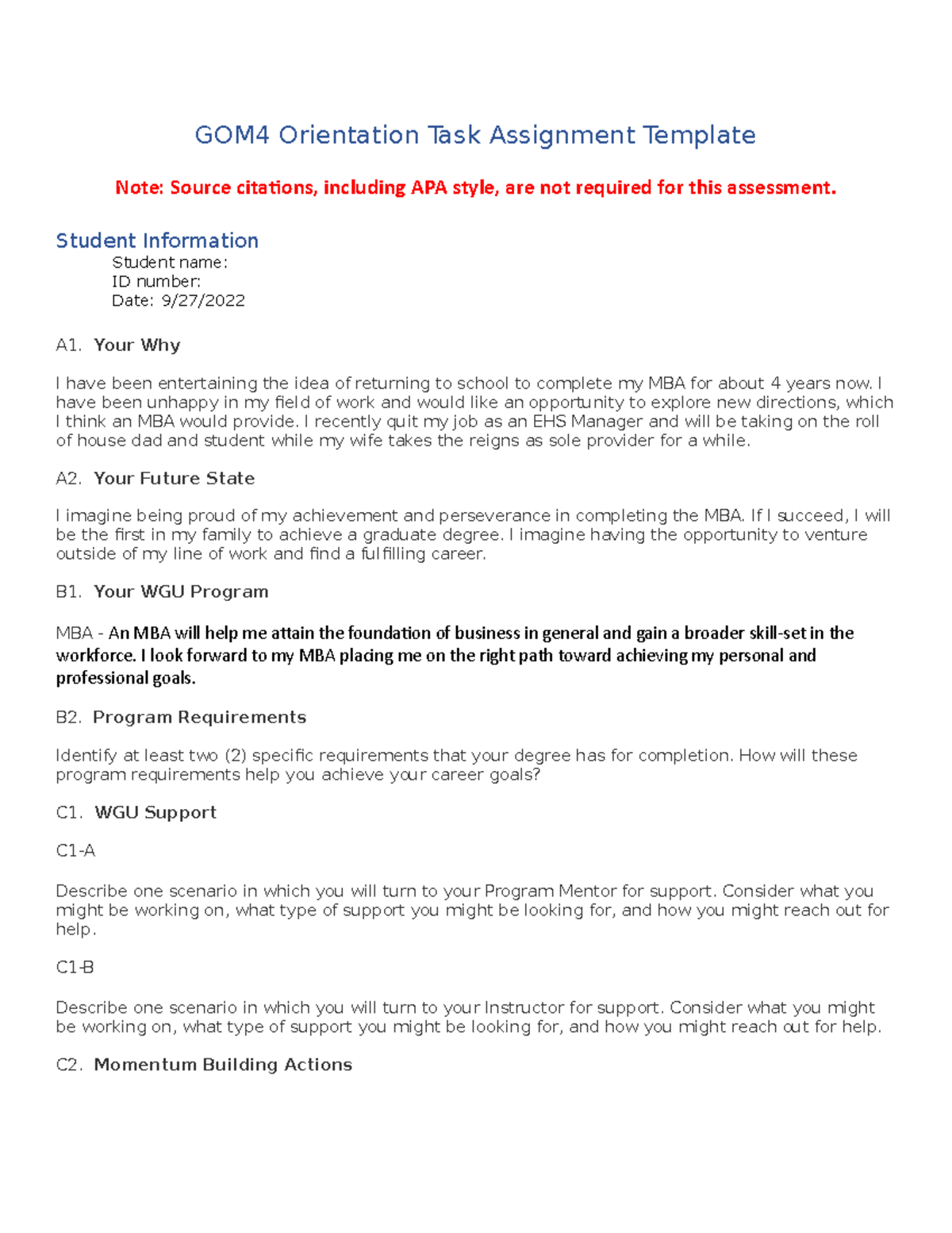 Student Orientation Task - GOM4 Orientation Task Assignment Template Note: Source citations ...