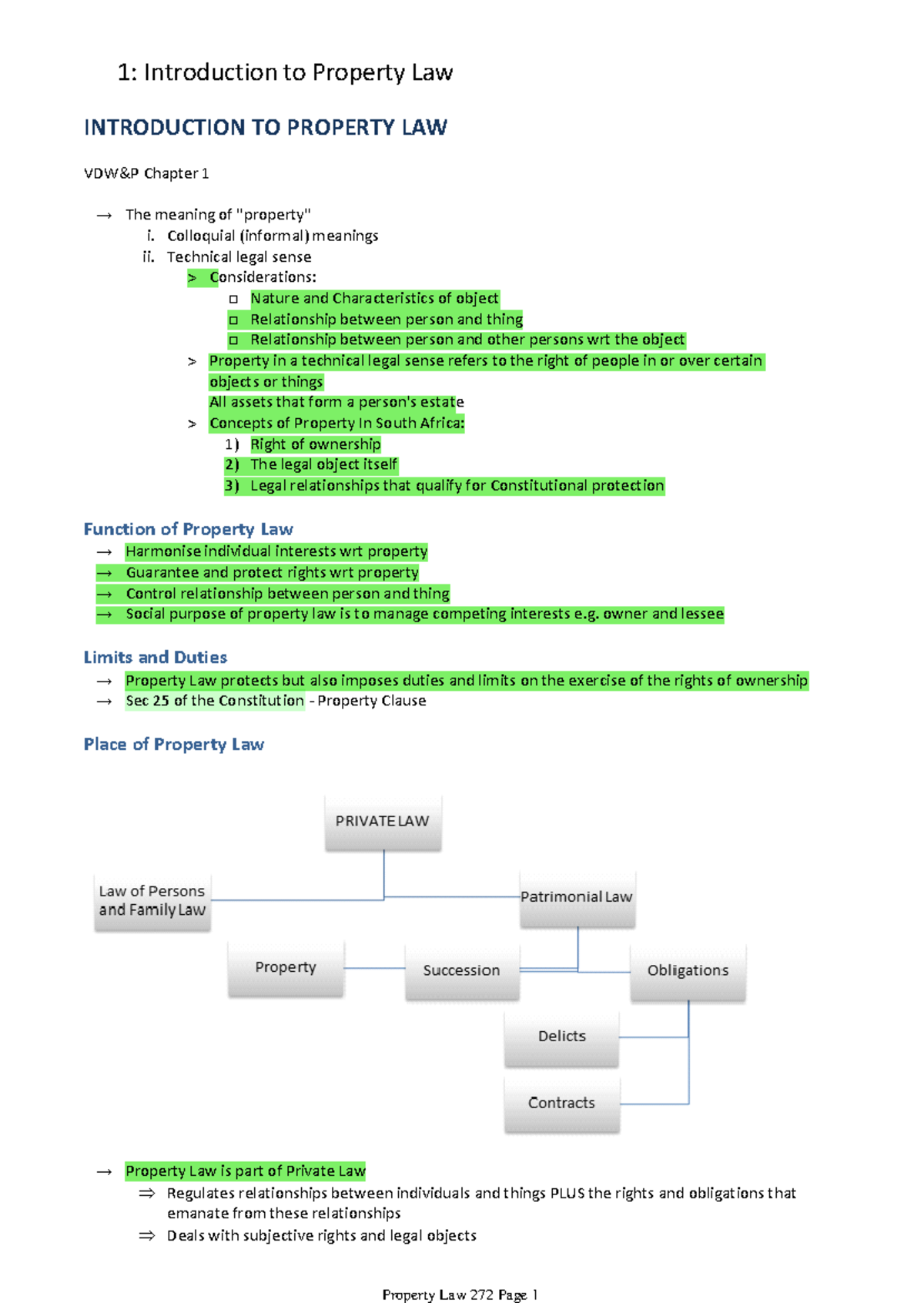 Property Law 272 - Introduction & Key Concepts in Property Law - Studocu