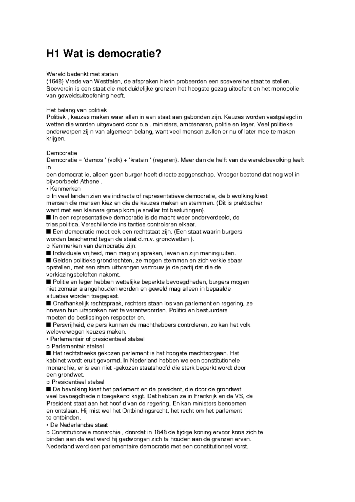 H1-H5-H7: Democratie, Dictatuur en Politieke Structuren in Nederland ...
