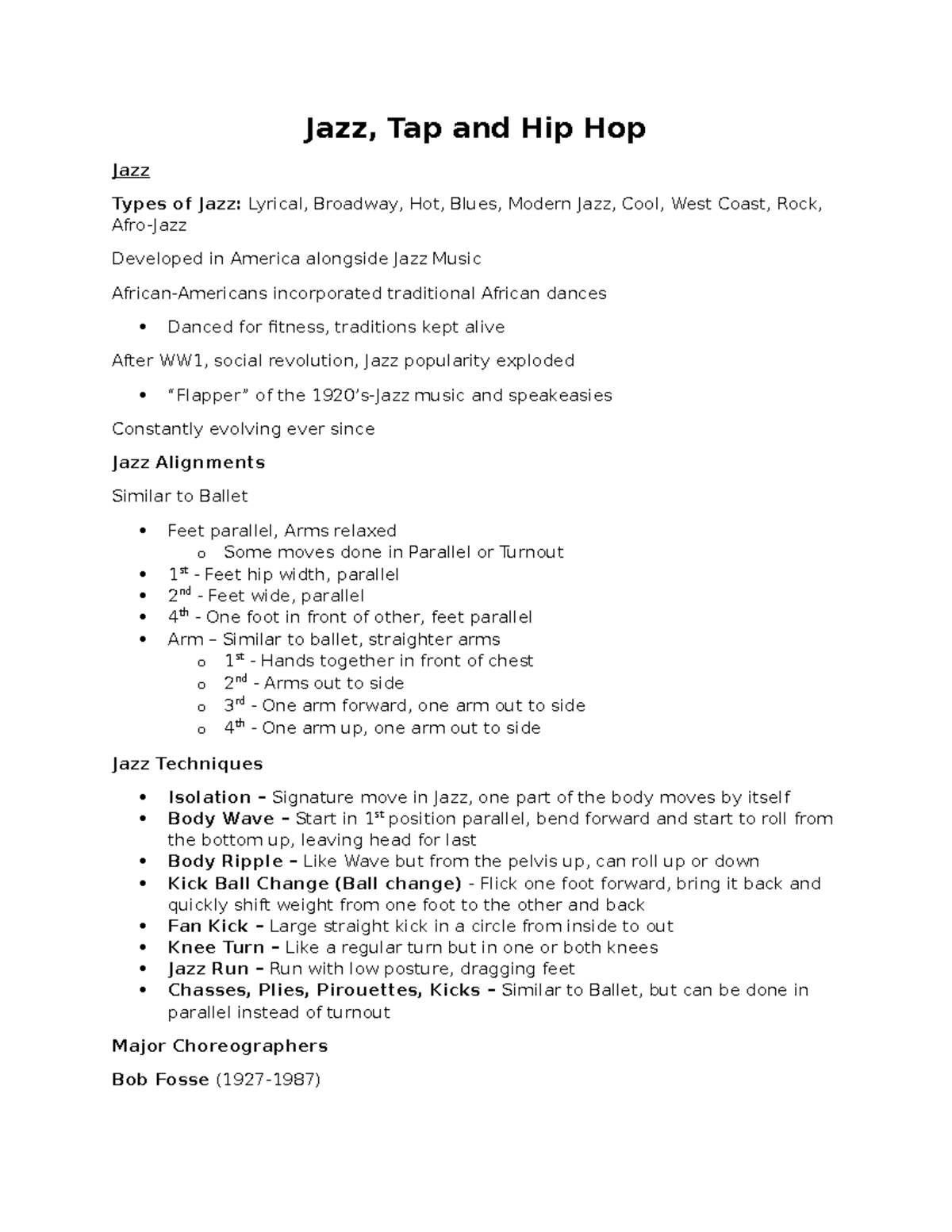 Jazz Tap and Hip Hop - Lecture notes Jazz, Tap & Hip-Hop - Jazz, Tap ...