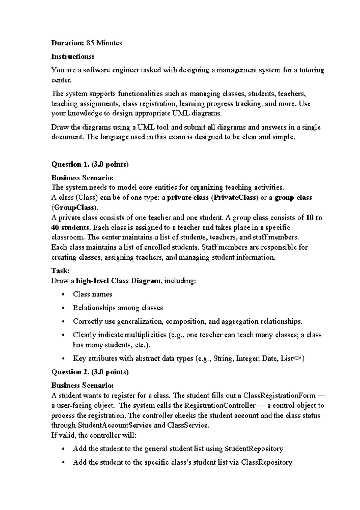CS101: UML Diagrams for Tutoring Center Management System Exam - Studocu