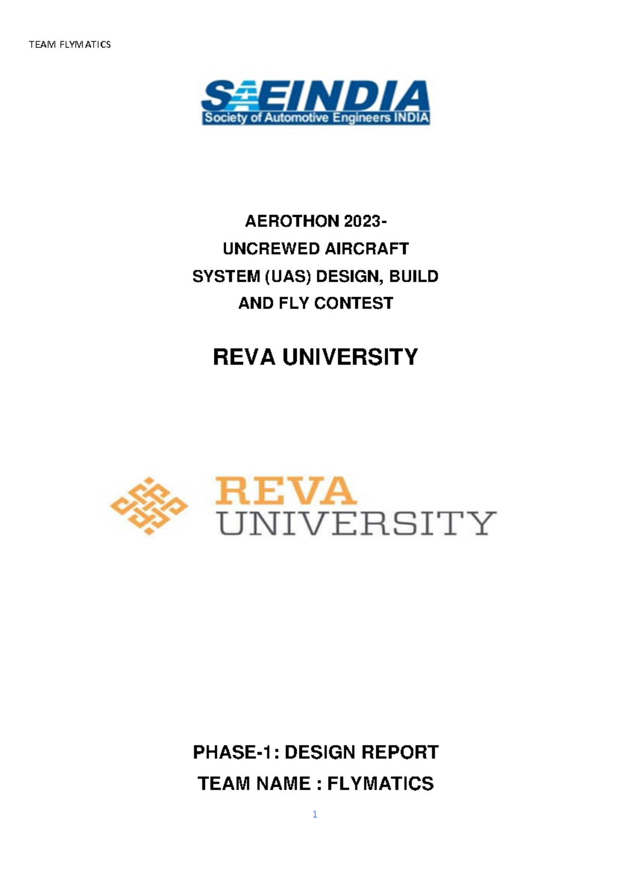 Design Report for Aerothon UAS: Phase-1 by Flymatics - Studocu
