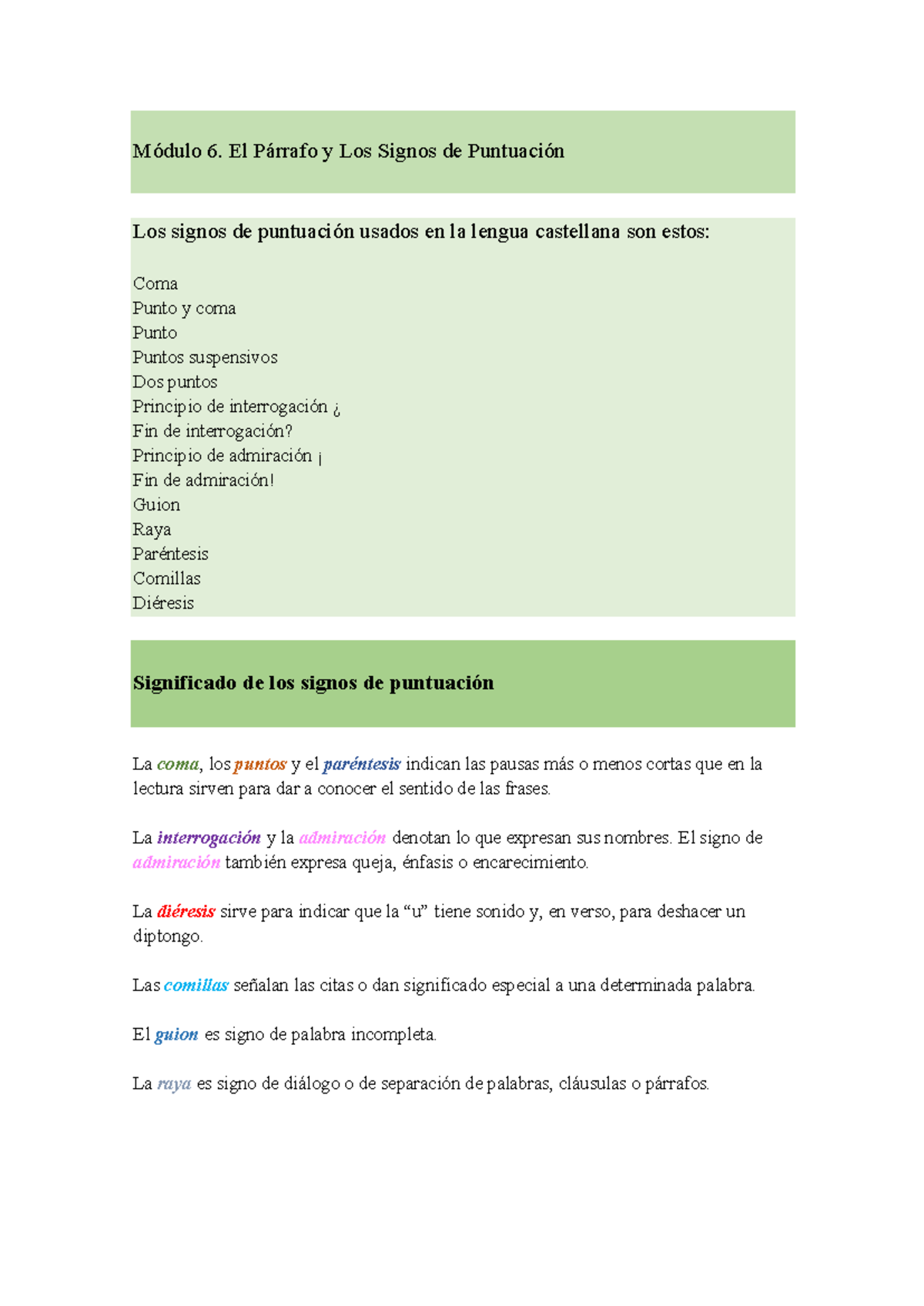 El párrafo y los Signos de Puntuación - Módulo 6. El Párrafo y Los ...