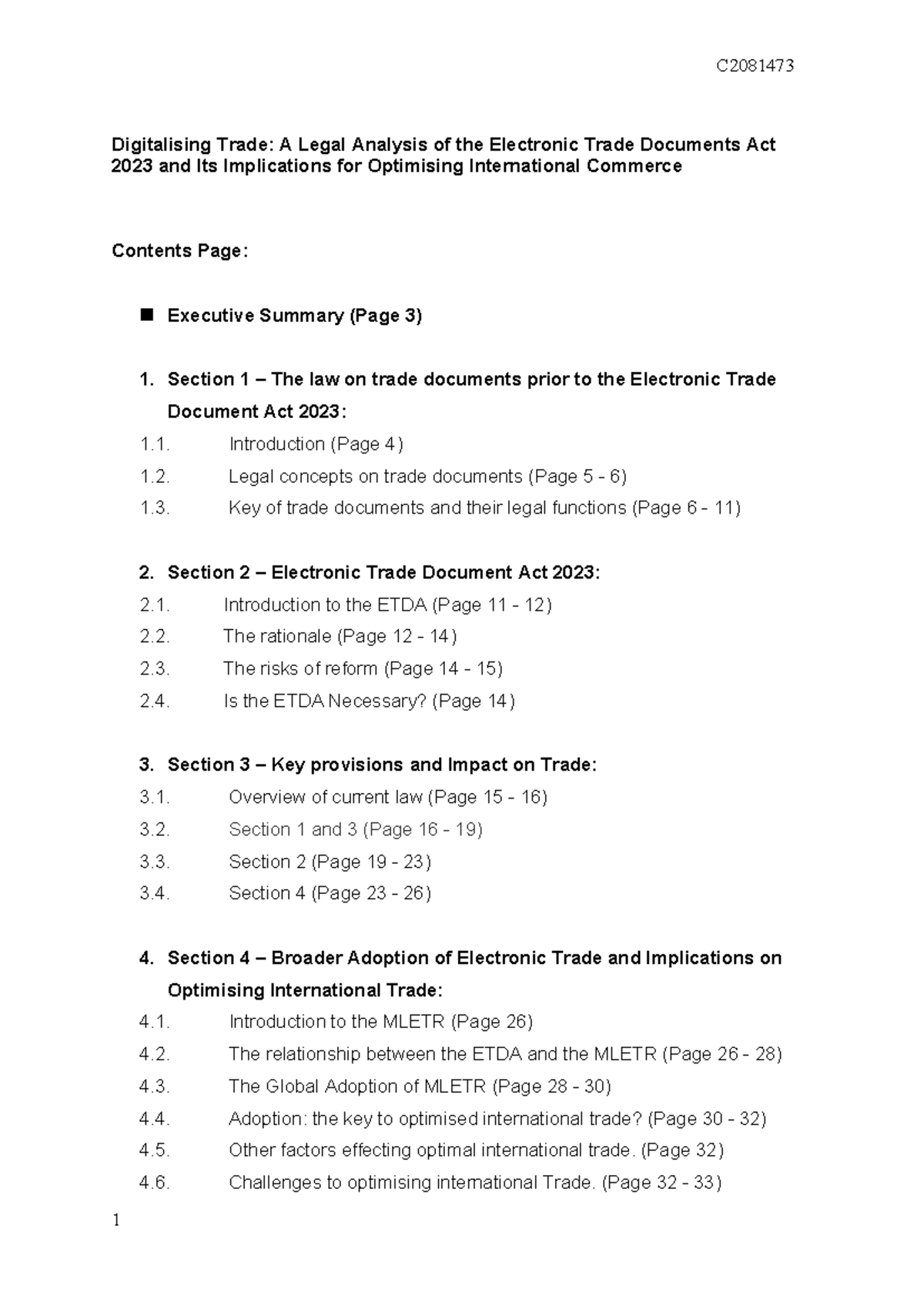 C2081473 Final Exam: Legal Analysis of the Electronic Trade Documents ...