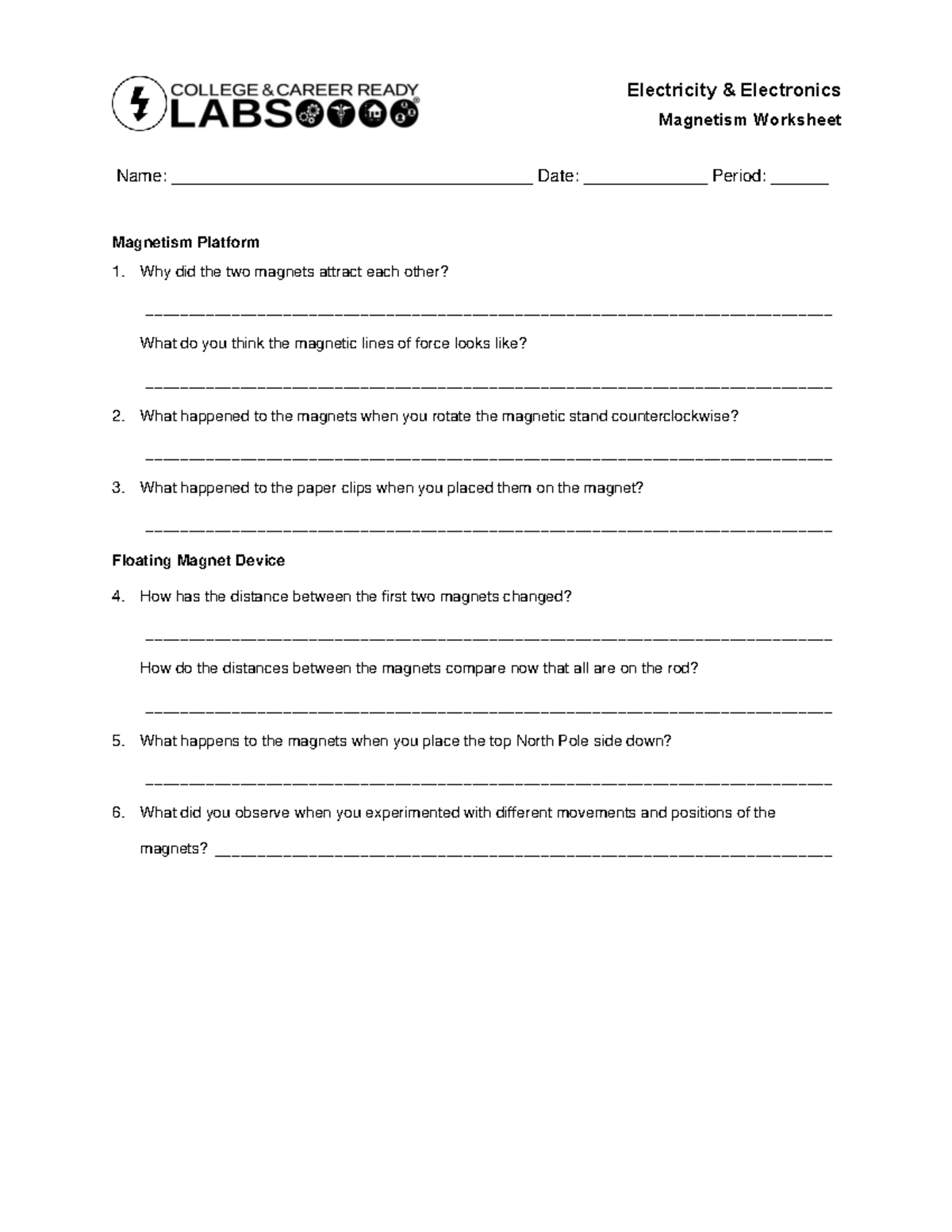 Magnetism Worksheet - Electricity & Electronics Concepts - Studocu