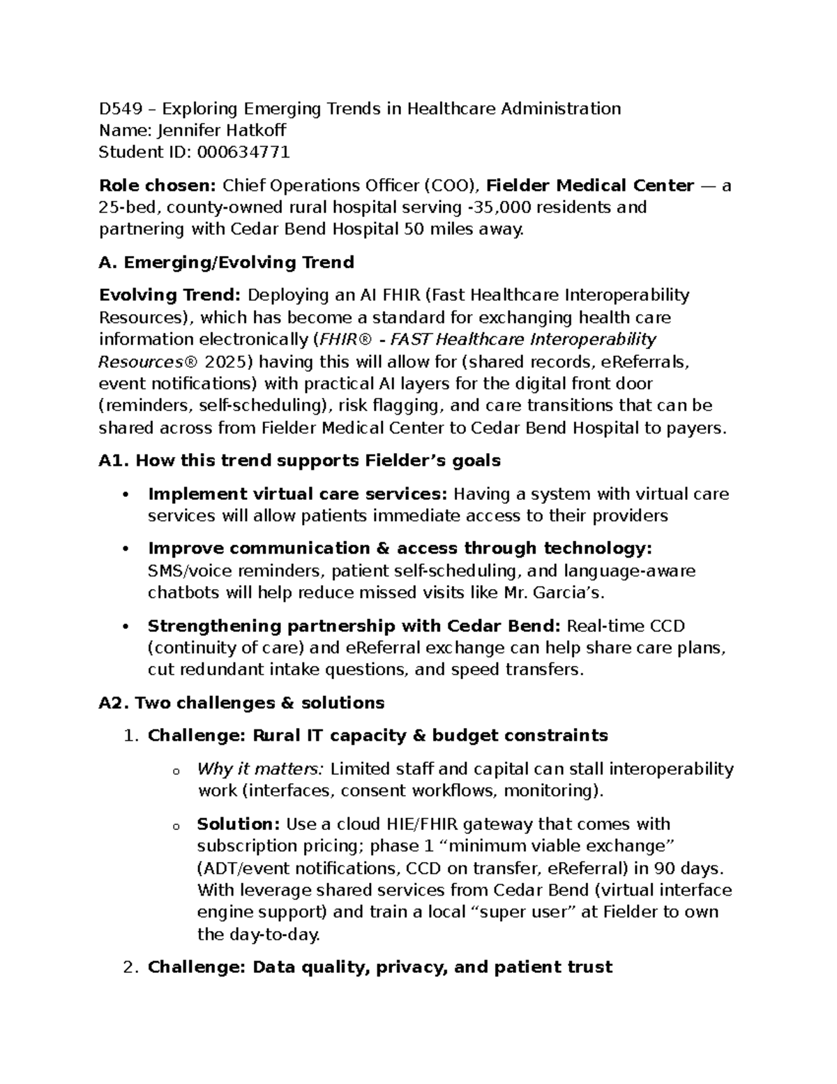 D549 Final Exam: Emerging Trends in Healthcare Admin & AI Integration ...